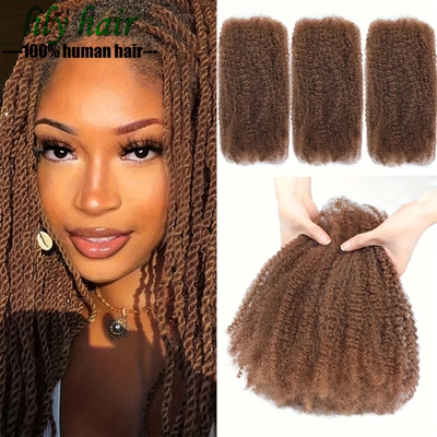 Afro Kinky Bulk 30# Brown Human Hair For Braiding Dreadlock