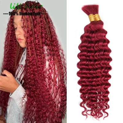 99J Deep Wave Braiding Human Hair Burgundy Bulk Boho Braids