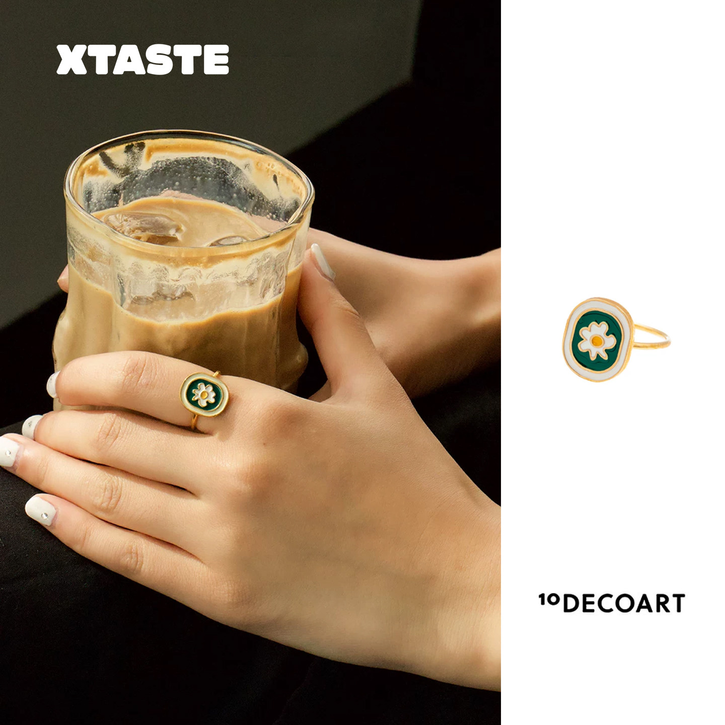 XTATSE 波兰 10Decoart 洋甘菊戒指珐琅镀金小众品牌