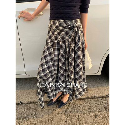 CZZHANG早春不规则高腰复古格子