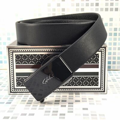 Satchi沙驰男皮带头层牛皮自动扣