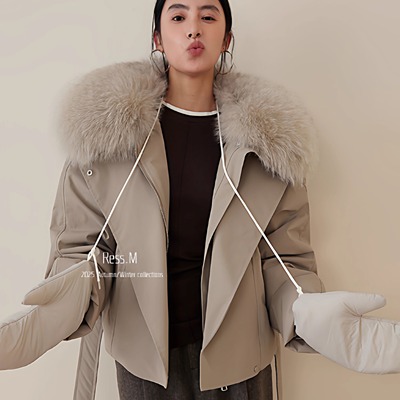 狐狸毛大翻领加厚保暖羽绒服外套