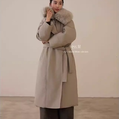 加厚过膝长款狐狸毛大翻领羽绒服