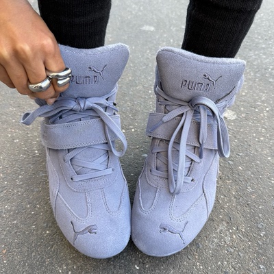 代购Puma Speedcat Wedge Tonal彪马蓝灰反毛皮坡跟运动休闲鞋女