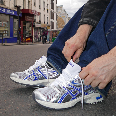 代购ASICS GEL-DS TRAINER 14亚瑟士闪电蓝金属银拼色男女跑步鞋