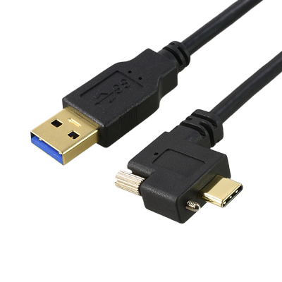 2米/3米镀金头90度弯头工业相机单反USB3.1typec扩展坞工程设备USB3.0转type-C数据线充电带螺丝固定可锁面板
