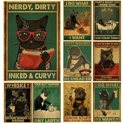 黑猫海报怀旧装饰沙龙艺术创意