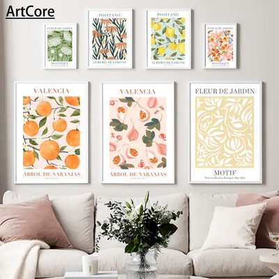 抽象柠檬花橙色复古植物绘画海报