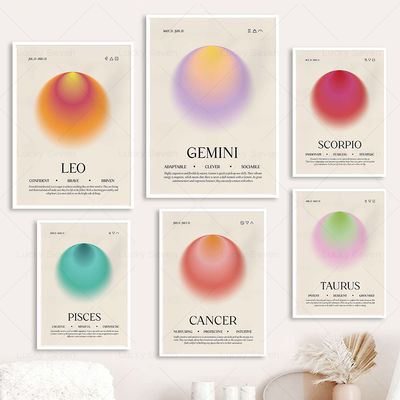 Retro 12 Zodiac Posters Canvas Wall Art Pictures Home Decor
