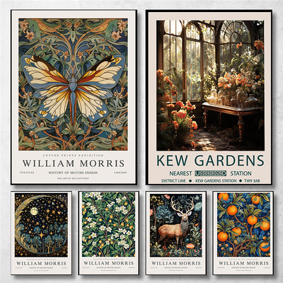 Vintage William Morris Exhibition Butterfly Moon Art Posters