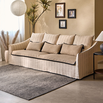 几象源野沙发布艺侘寂风小户型可拆洗自然风复古风亚麻三人位直排