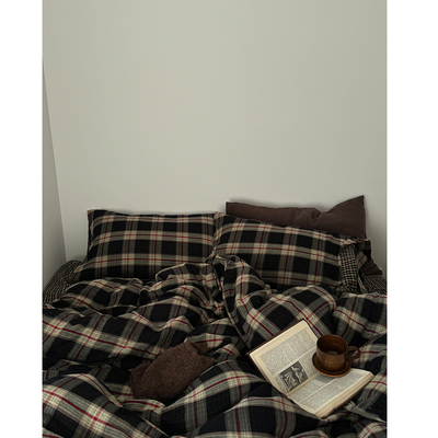 迷雾中的利萨特/retro复古英式格子双层纱床单四件套床笠全棉被套