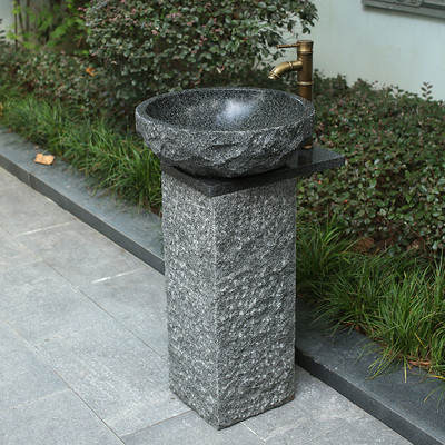 户外石头洗手盆立柱式洗脸盆庭院水池台盆天然石材室外花园洗手池