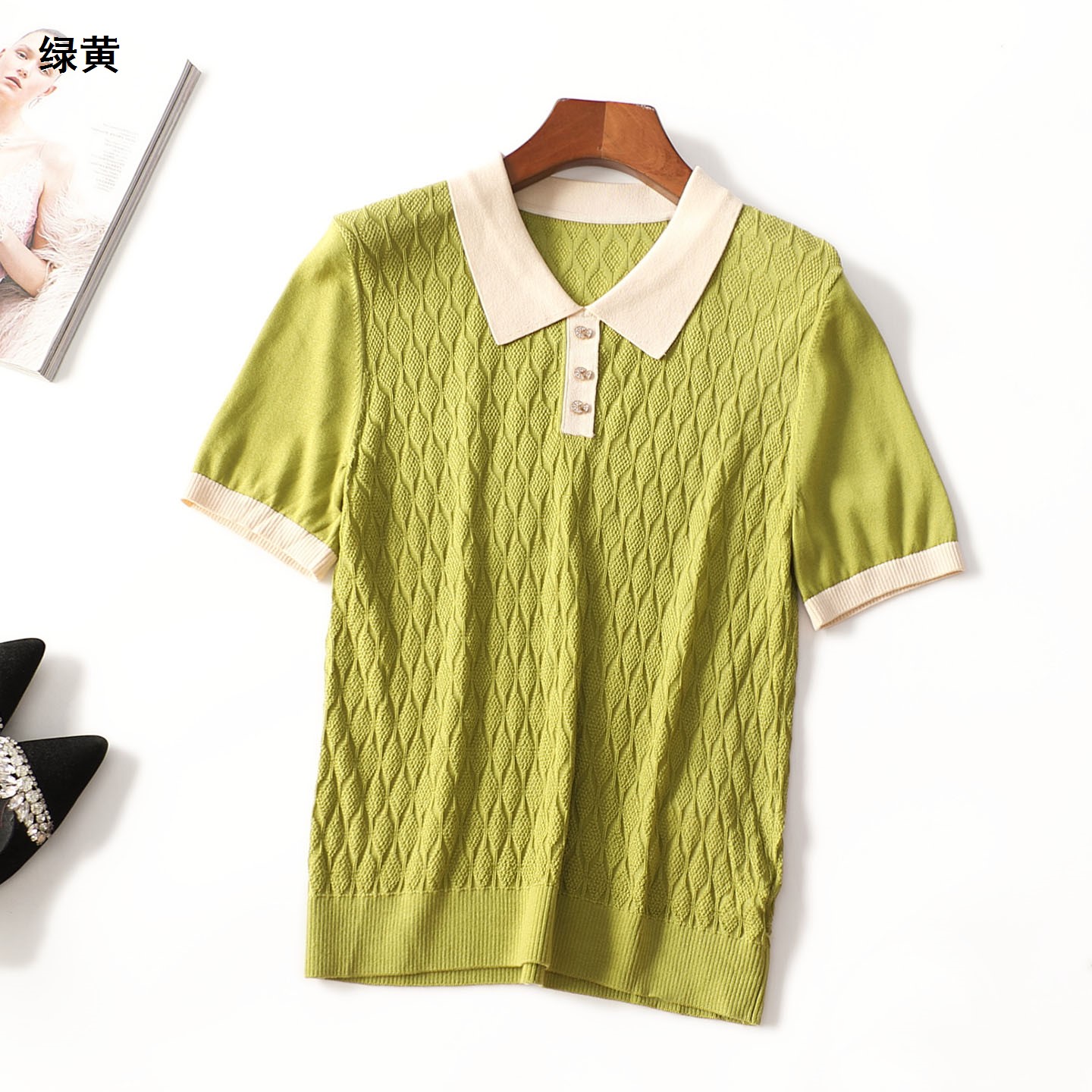 414475 清仓夏针织衫 女中长款短袖套头.M.L.XL.2XL.3XL
