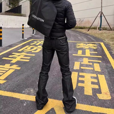 美式复古原牛黑色刺绣痞帅牛仔裤男潮流百搭宽松休闲阔腿cleanfi