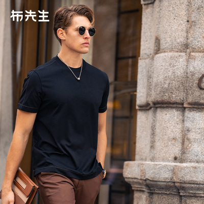 MrBu布先生圆领高级纯色T恤2025春夏简约透气异色车线短袖ET16197