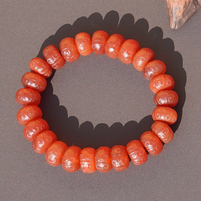 方言柿子红玛瑙如意纹算盘珠手串