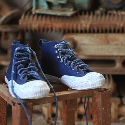 靛dian蓝染帆布鞋手工硫化鞋复古