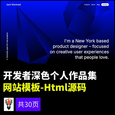 开发者深色个人作品集网站模板HTML源码30页网页设计素材