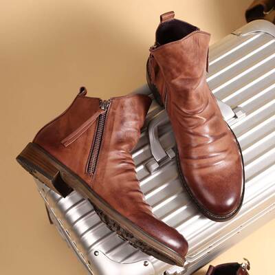 Leather Boots Men Autumn Winter Shoes Big Size 39-48男PU皮靴