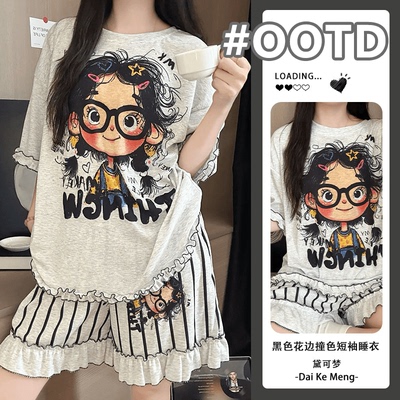 甜美风可爱少女卡通趣味短袖睡衣女春夏款2025新款长款套装家居服
