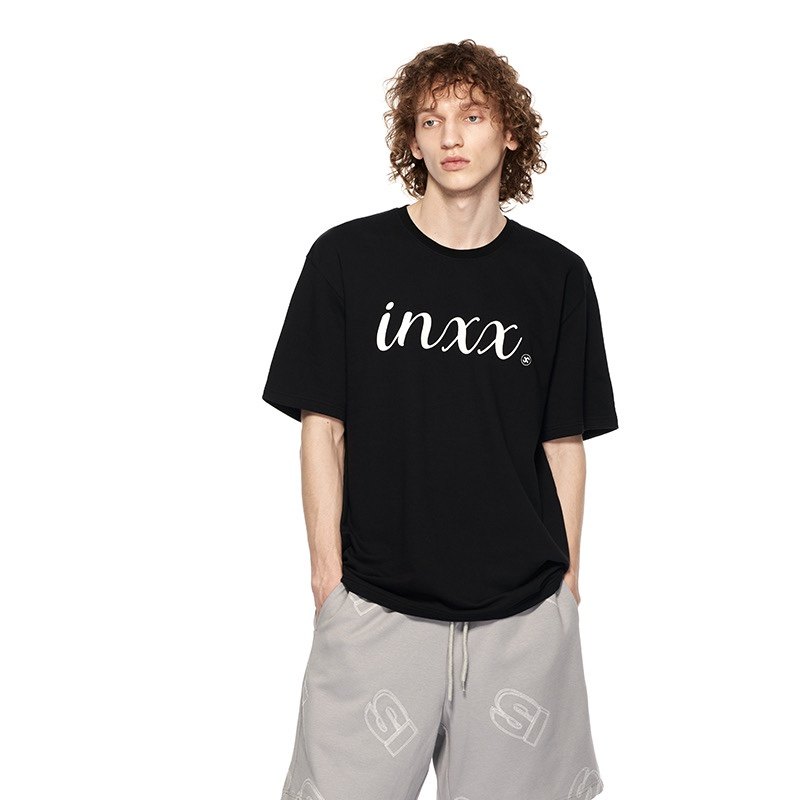inxx正品美工连笔字母LOGO印花男女棉圆领短袖休闲T恤ISD2010043_虎窝淘