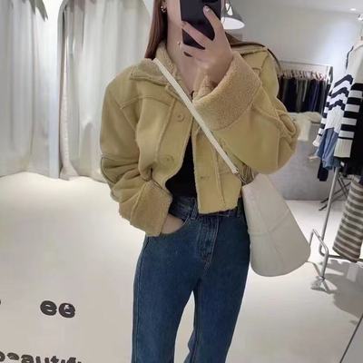 TRUSTME短款皮毛一体机车风