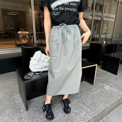 抽绳纯色半身裙peaceowners百搭