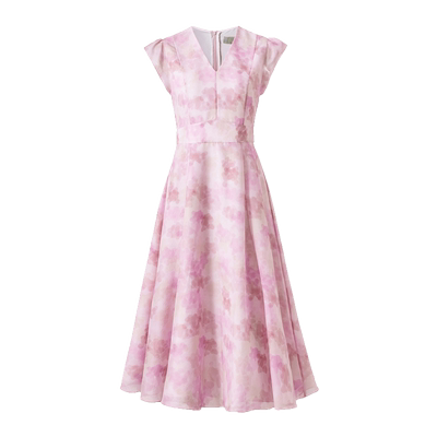 艺之卉桑蚕丝醋纤朦胧繁花连衣裙