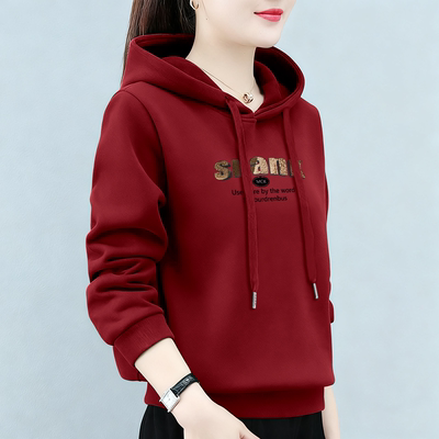 潮流时尚洋气宽松休闲百搭加绒2025新款加厚保暖长袖连帽女士卫衣