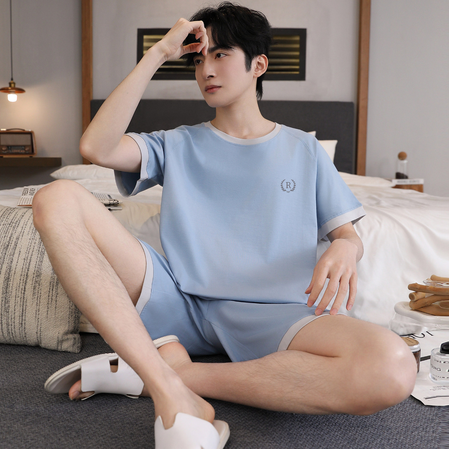 【纯棉】青少年男士睡衣夏季短袖短裤10A抗菌家居服套装可外穿