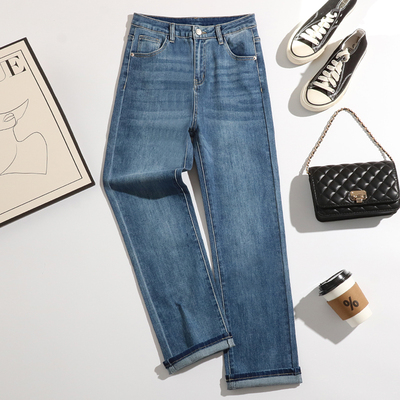 复古百搭牛仔小直筒裤女2024