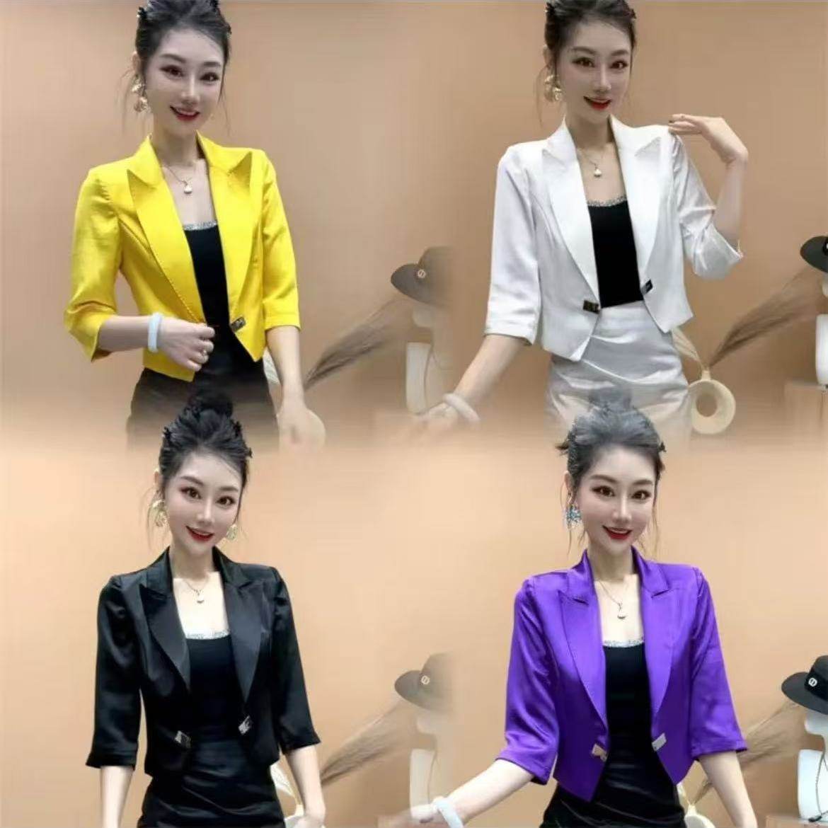 网红小个子西装薄款夏季新款短袖西服外套休闲修身上衣短款法式韩