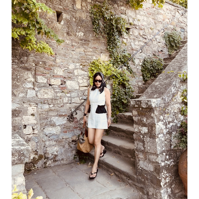 TANG TOWN 自制 艺术拼接塑造精致形态 干爽透气亚麻背心连衣裙女