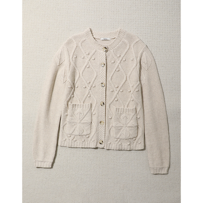 TANG TOWN自制 棉/羊毛混纺/多针法工艺/毛球造型/实穿型针织开衫