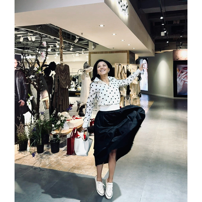 TANG TOWN 自制 干爽凉感真丝棉奢华用料16姆米优雅大摆半裙