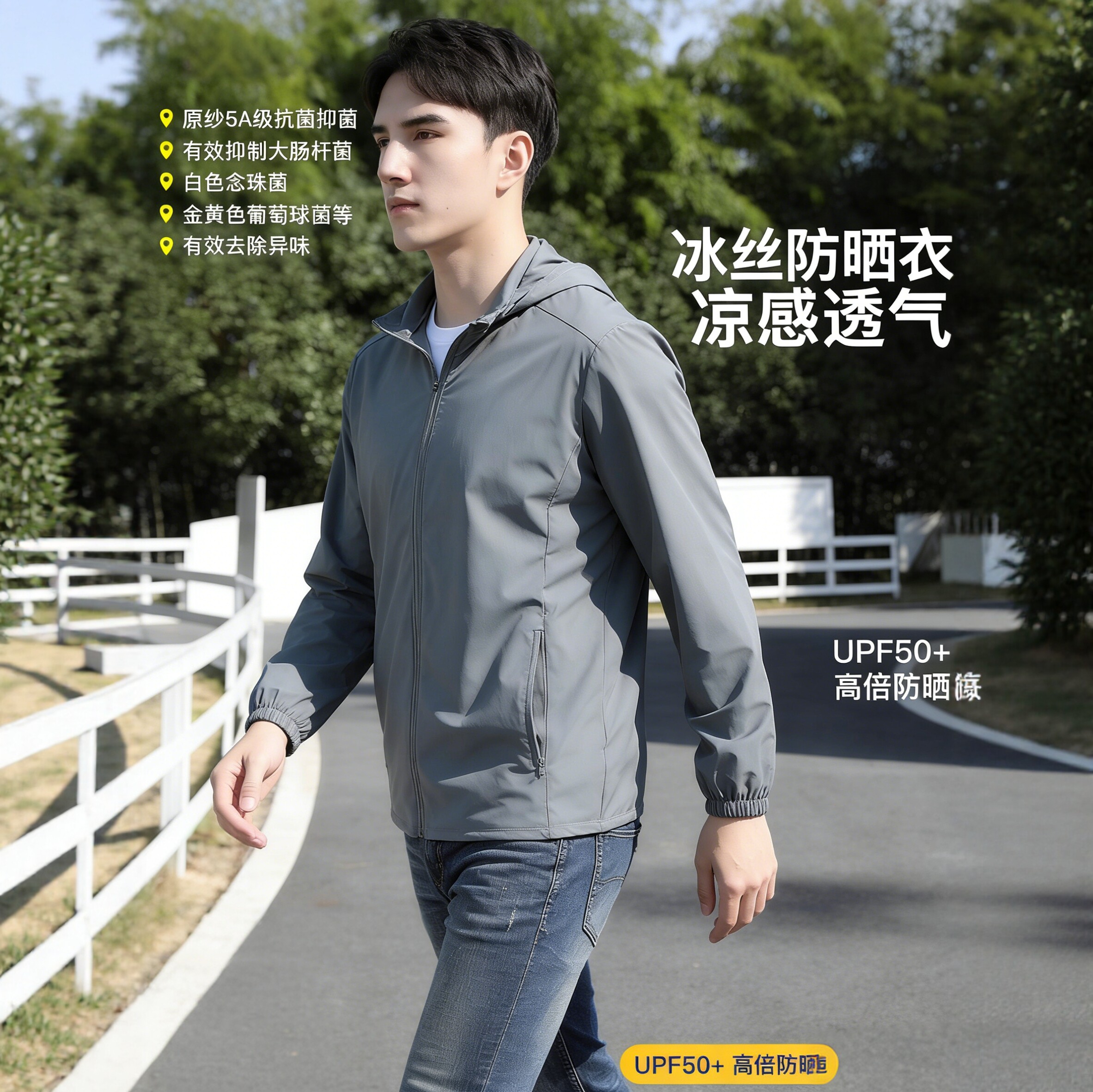 枯叶蝶原纱防晒衣男士冰丝防紫外线外套凉感透气防晒服帽拆卸956