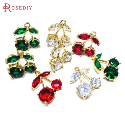 Diy饰品配件14x18MM 铜+玻璃24K香槟金色 樱桃 挂件 吊坠38185