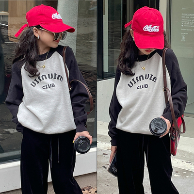 大E小e拼色圆领毛衣男女童针织衫