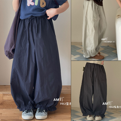 爱木橦童装2026春夏新款韩版女童花苞裤气泡裤百搭薄款工装裤7952