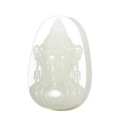 玉友和田玉羊脂白玉观音头像吊坠