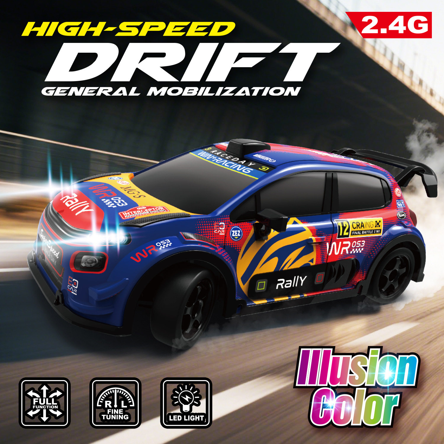 KYAMRC出口1:18四驱遥控车带灯光充电漂移高速RC赛车越野车玩具车