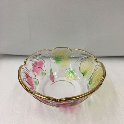 高品质幻彩花金边直径15.2cm小果斗高档果盘田园花朵家用水晶果盘
