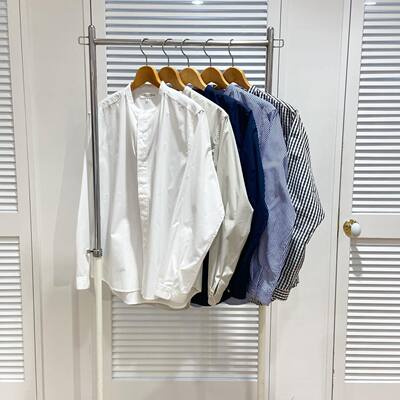 日单春夏圆领系扣修身长袖衬衫