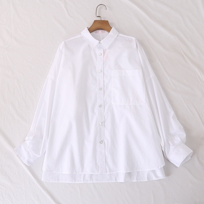 长袖衬衫上衣纯色宽松大版