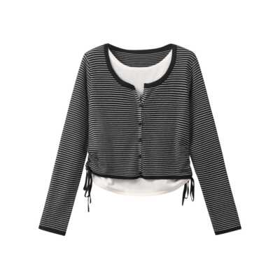 露露酱NN~「越溪」撞色针织休闲显瘦圆领打底衫F43004A084