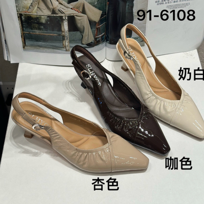 诗路花语2026春夏百搭舒适女鞋尖头细跟包头凉鞋浅口单鞋91-6108