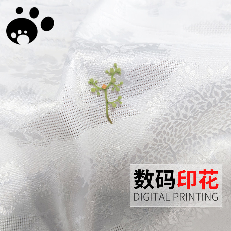 样卡241#清明上河图提花古风光泽暗纹花纹旗袍面料加工定做打印
