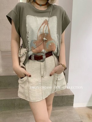 短袖欧洲站艺术毛边印花樱桃小众