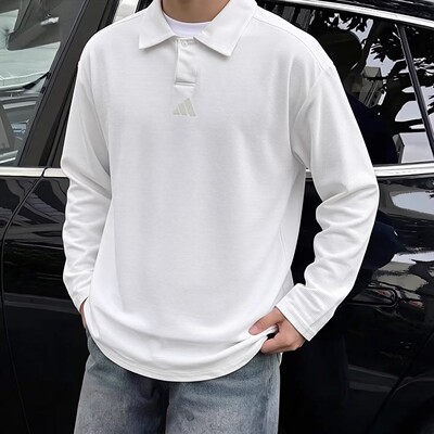 阿迪达斯男子翻领透气长袖polo衫